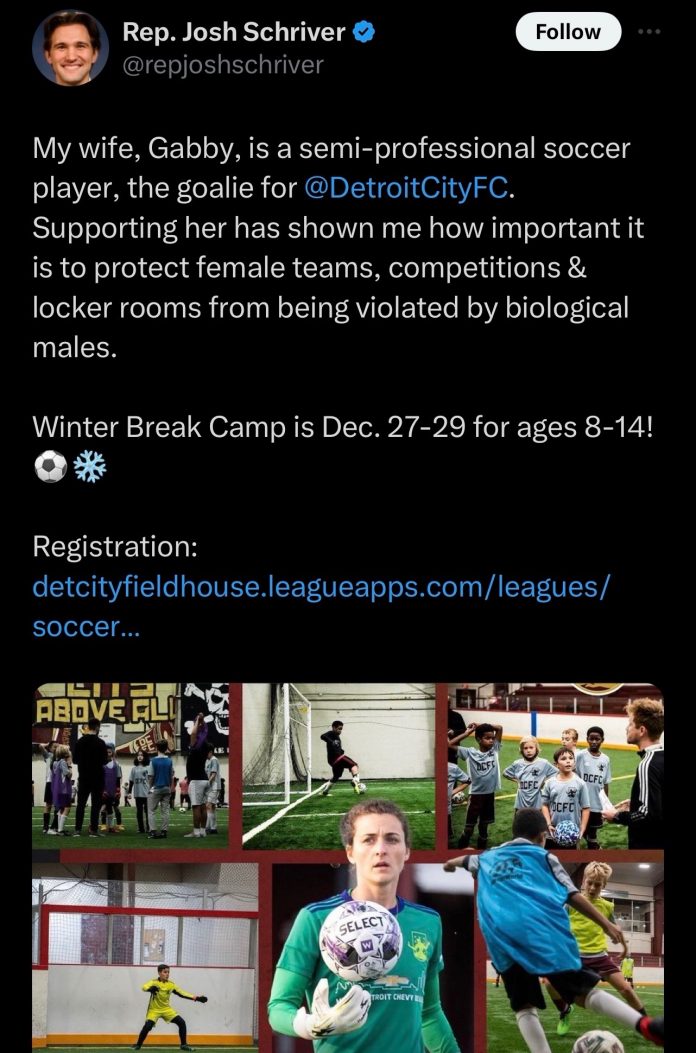 Rep. Josh Schriver, husband of Detroit City FC goalkeeper, retweets ...